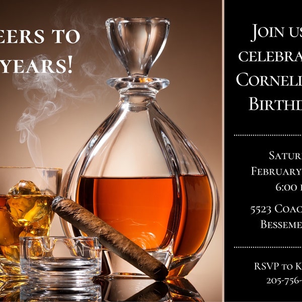 Digital Adult Birthday Party Invitation, Whiskey, Cognac, Scotch ...