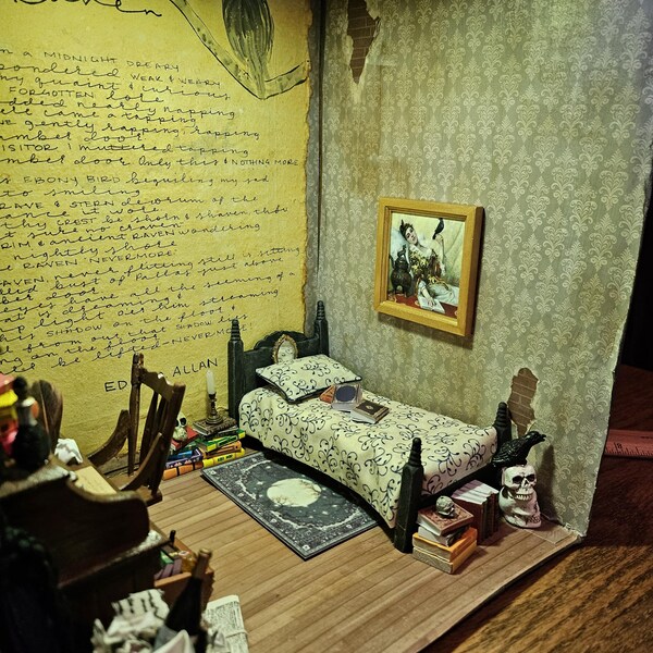 Miniature Modern Dollhouse Room Box Wall Art Framed Tiny Gold Bird ...