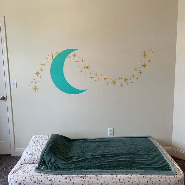 Moon and Starbursts Wall Decal Set, Includes One Moon and 66 Star ...