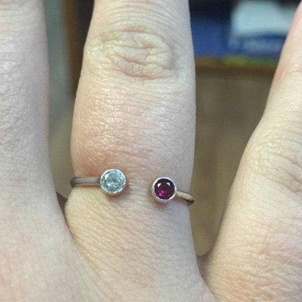 Dual Birthstone Ring. Two Stone Ring. Gemstone Couples Ring. Sterling ...