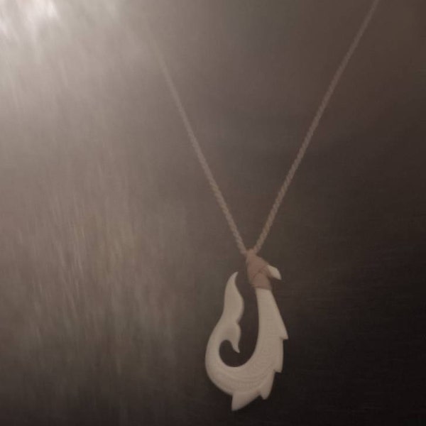 Hand Carved Buffalo Bone Makau Necklace: Adjustable Boho Surfer Jewelry ...
