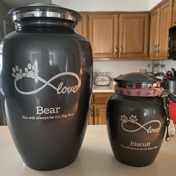 Gray Infinite Love Heart Pet Cremation Urn Four Sizes Engraved - Etsy