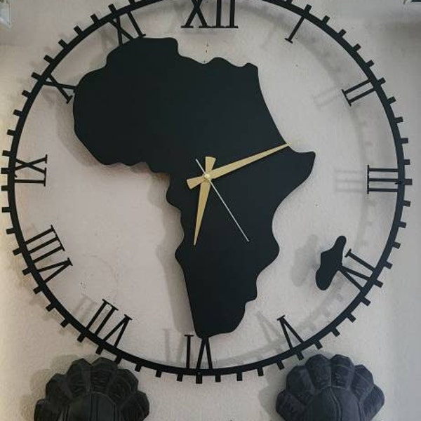 Black Africa Map Clock, Africa Metal Wall Clock, Livingroom Metal Wall ...