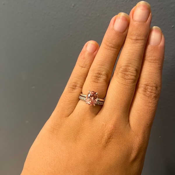 14k Padparadscha Sapphire Ring, Oval Pink Sapphire Ring, Pink Sapphire ...
