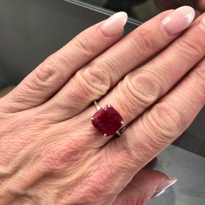 Large Natural Ruby Ring, Raw Ruby Ring, Genuine Ruby Gemstone Ring, Giant Red Ruby Ring, Square ...