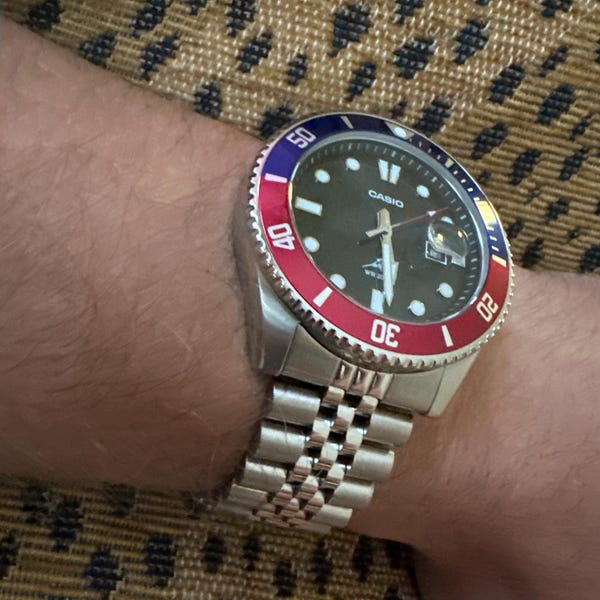 Casio MDV106B-2AVCF, PEPSI, Duro, Men's Silver S/steel Watch, 200-meter ...