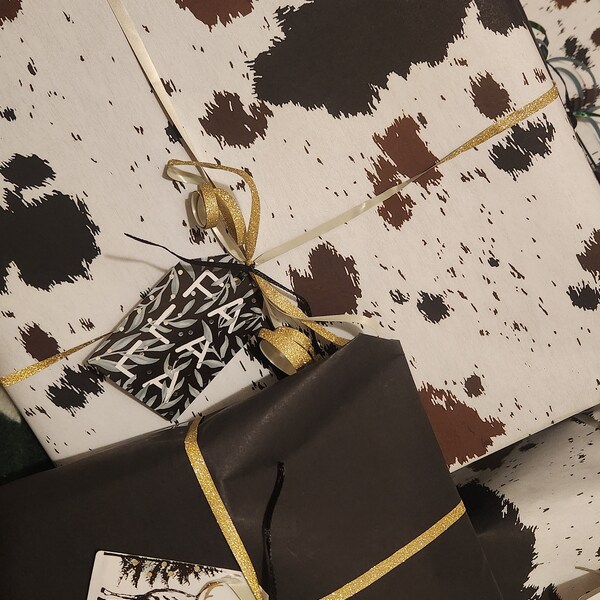 Cowhide Western Wrapping Paper Roll, Black Brown & White Cowhide ...