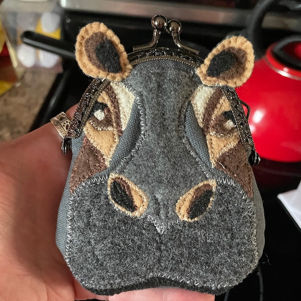 Hippopotamus Purse, Hippo Coin Purse, Purse, Felt Hippo Metal Frame ...