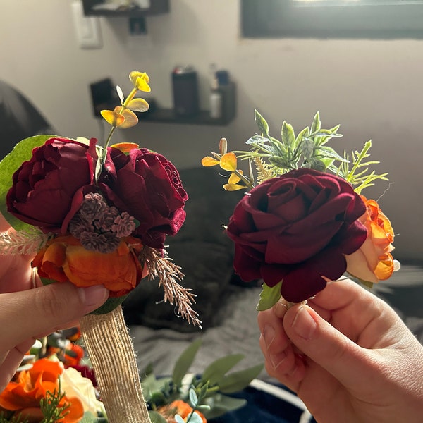 Bridal Bouquet With Burgundy and Rust Orange Flowers, Burgundy and ...