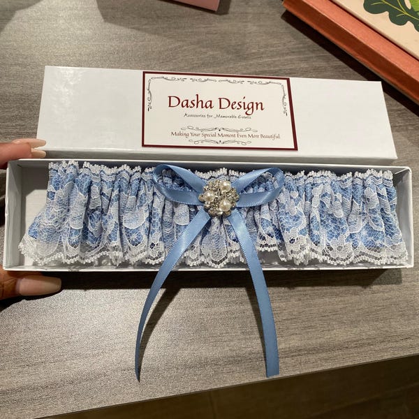 Wedding Garter, French Blue Bridal Garter Set, Dusty Blue Garter ...