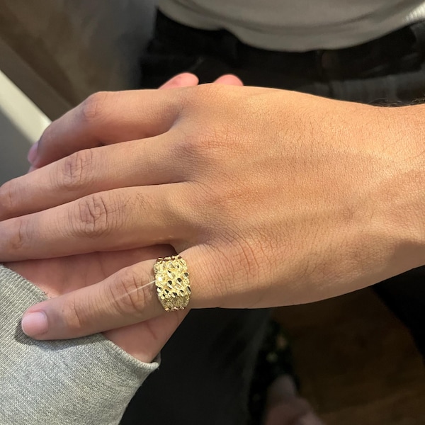 10k & 14k Solid Gold Nugget Smashed Vintage Diamond Cut Square Vintage ...