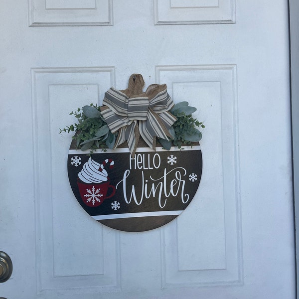 Winter Front Door Decor | Hello Winter | Snowflake | Winter Door Hanger ...