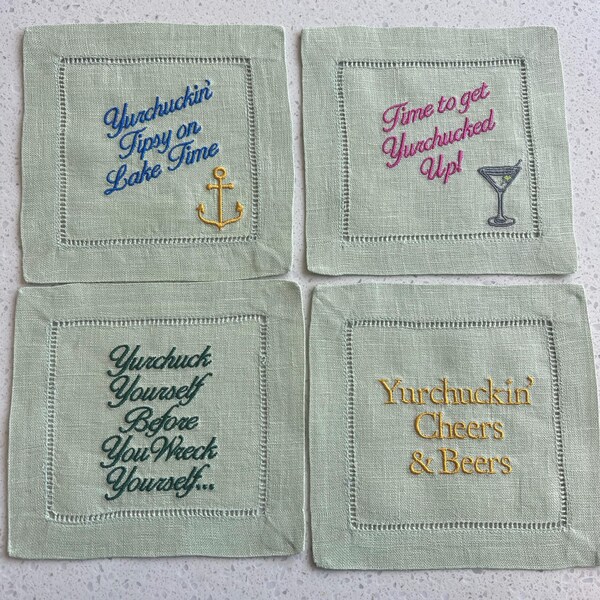 Custom Embroidered Linen Cocktail Napkins. Your Custom Text or Ours ...