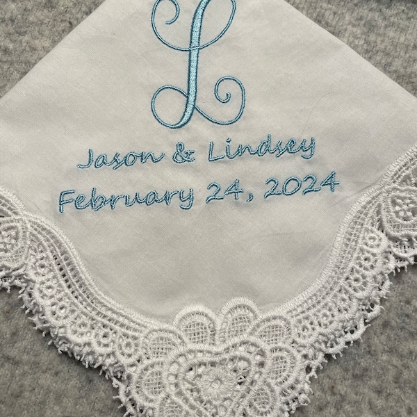 Personalized Monogrammed Wedding Handkerchief, Bridal Hankie ...