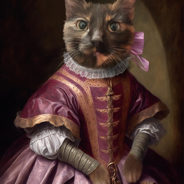 Regal Cat Art Print Custom Royal Pet Portrait Personalized Dog ...