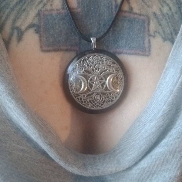 Orgone Pendant Necklace Silver Tree of Life Pentacle, Black Tourmaline ...