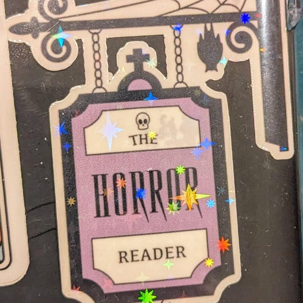 The Horror Reader Sticker | Bookstore Sign Holographic Kindle Sticker ...