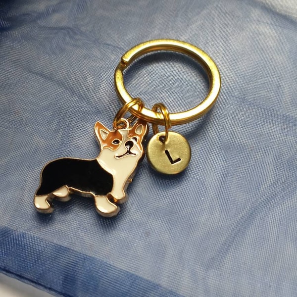 Custom Initial Corgi Keychain, Corgi Keyring, Dog Keychains, Dog Breed ...