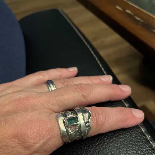 Unusual Sterling Ring With Raw Peridot, Reticulated Jewelry, Rough ...