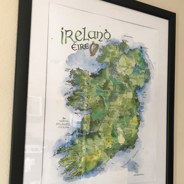 Ireland Map Watercolor Illustration Country of Ireland Irish County ...