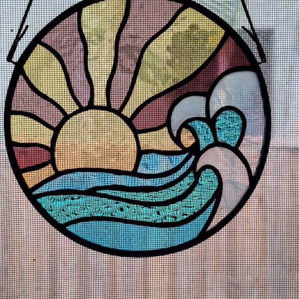 Sun & Wave Stained Glass Pattern PDF, PNG Digital File | Stained Glass ...