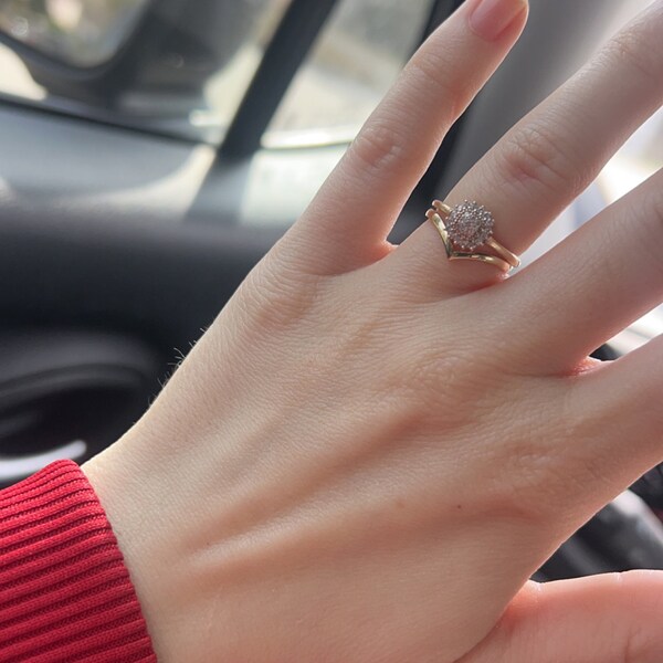 14K Solid Gold V Ring, Dainty Stackable Curved Band, Chevron Wedding ...