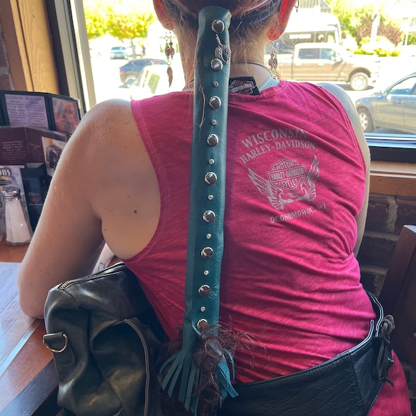 11 INCH BLACK Leather Motorcycle Hair Wrap| Hair Protector, Ponytail ...