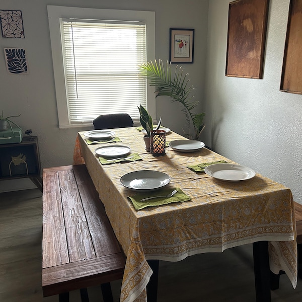 Mustard Floral 100% Cotton Round Table Cloth for Dining Table Kitchen ...