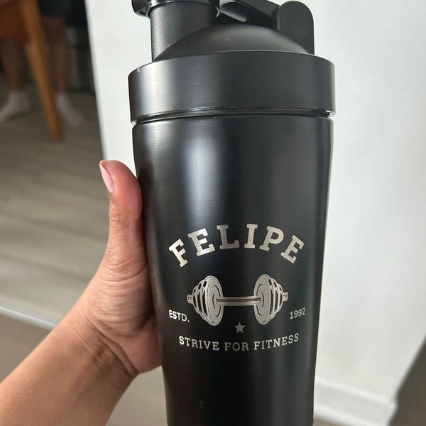 Personalised 25oz Insulated Protein Stainless Steel Shaker, Custom Engraved Gym Lover Matte ...