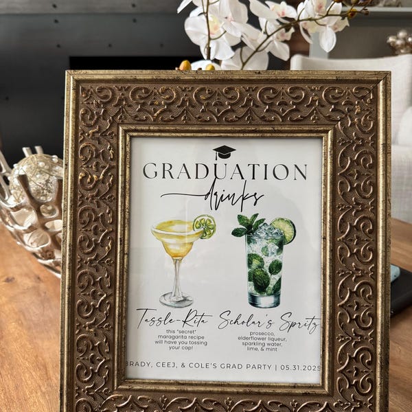 Graduation Bar Menu Sign, Grad Signature Drink Sign, Cocktail Sign ...