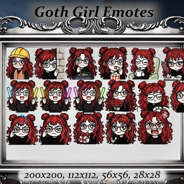 Goth Girl Twitch Emote - Anime Emote, Black Hair Goth Girl Emote, White ...