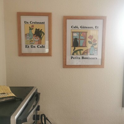 French Cafe Croissant Cat Print, Retro Drink Poster, Bistro Coffee ...