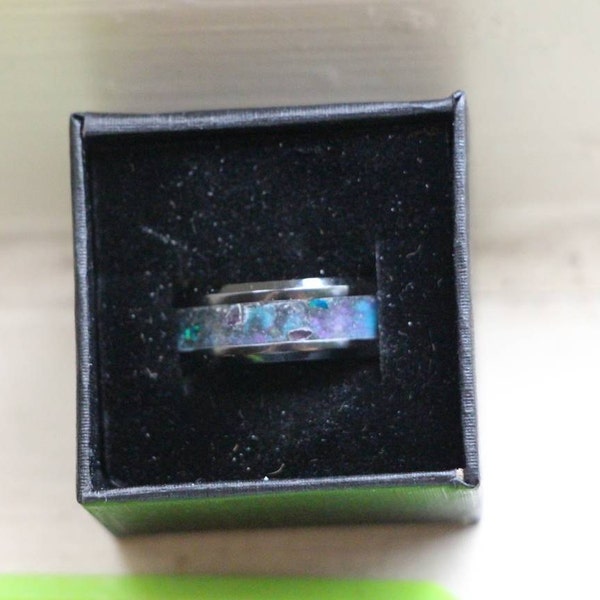 Stealth Ring, Obsidian and Black Marble Glowstone Ring, Men's Band ...