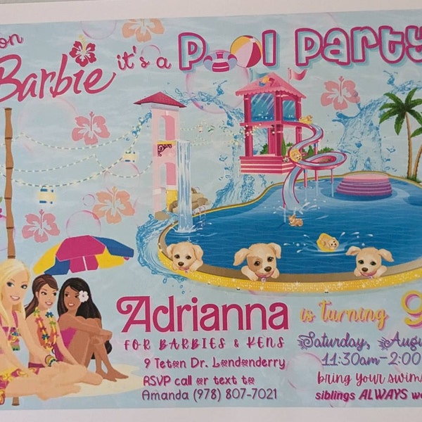 Barb and Ken Invitation, Barb Doll Pool Party Invitation, Summer Party ...