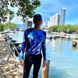 Koi Fish Swimsuit One Piece Bathing Suit W/ Navy Blue Koi Fish in Pond ...