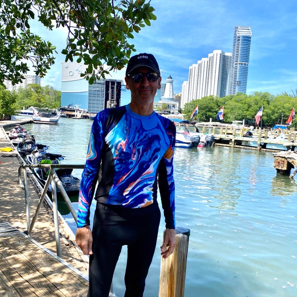 Mens Rash Guard - Marble Pattern Print High Visibility Long Sleeve ...