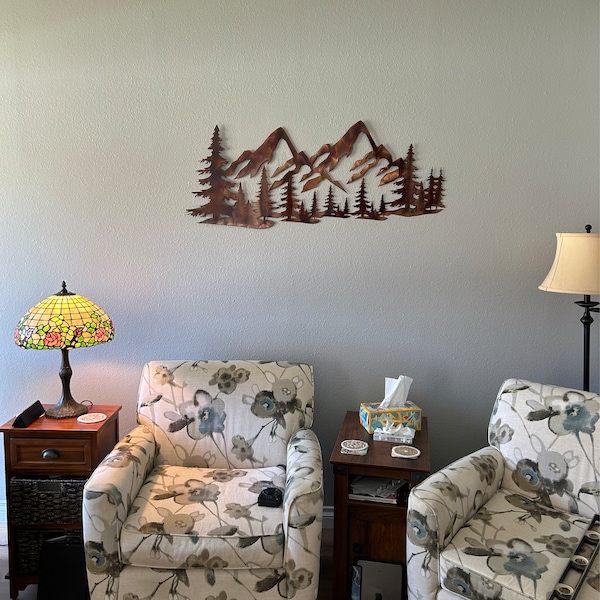 Copper Plated Metal Art Scene - Trees and Mountains - Etsy