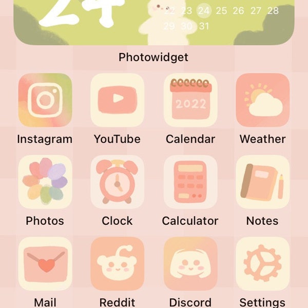 Cute Peach Orange Hand Drawn Ios & Android App Icons | Home Screen Set ...