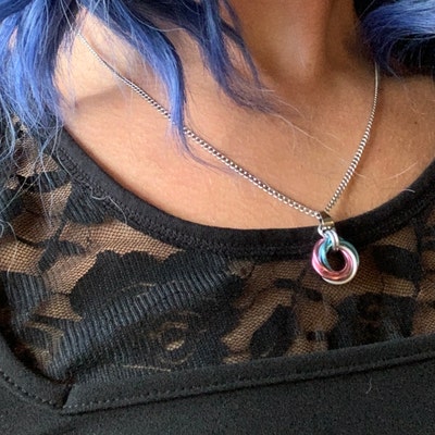 Transgender Pride Pendant Necklace, Chainmail Love Knot, Trans Pride ...