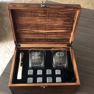Custom Whiskey Box Set, Glasses, Slate Coasters, Stones - Etsy