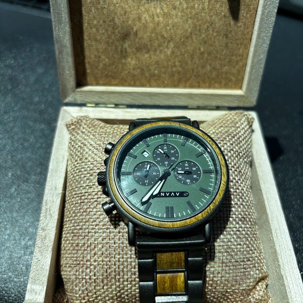 Engraved Wood Watch; Explorer S - 44mm (green Sandalwood & Black Steel ...