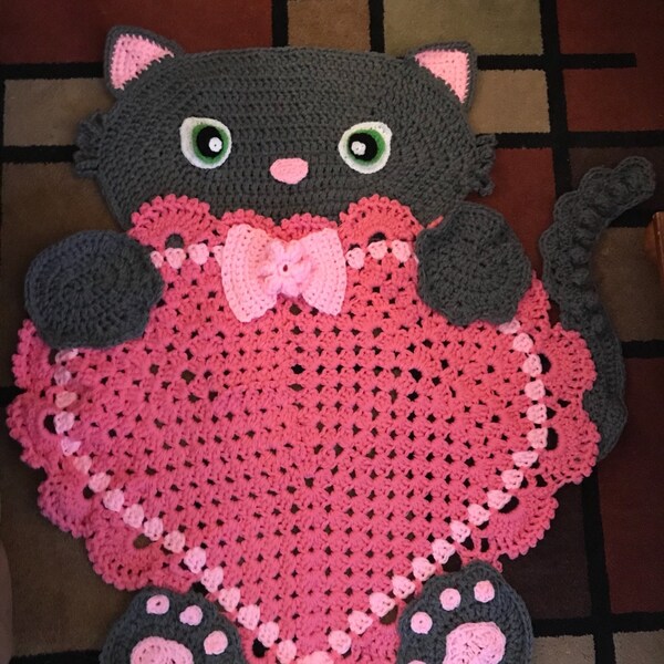CROCHET PATTERN Kitty Cat Heart Animal Rug - Etsy