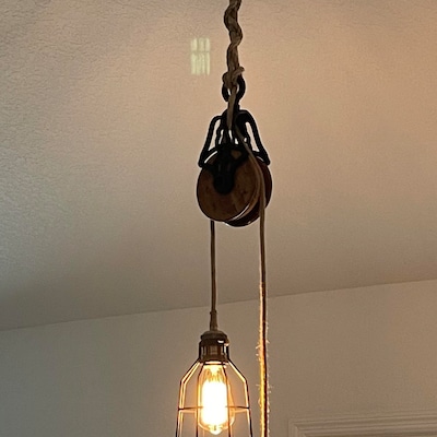 Rustic Farmhouse Pulley Lighting, Pendant Light With Antique Pulley for ...