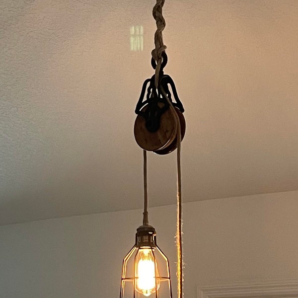 Rustic Farmhouse Pulley Lighting, Pendant Light With Antique Pulley for ...