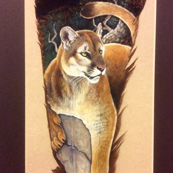 Cougar Puma Mountain Lion Wildlife Art Painted Feather Print - Etsy