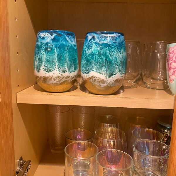 Set of 2, Beach Glassware, Beach Wine Glasses, Beach Drinkware, Beach ...