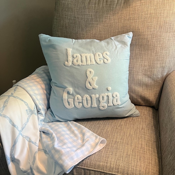 Custom Monogram Pillow Cover With Punch Needle Embroidery, Personalized ...