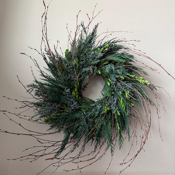 Winter Bracken Wreath - Winter Wreath - Natural Wreath - Birch Wreath ...