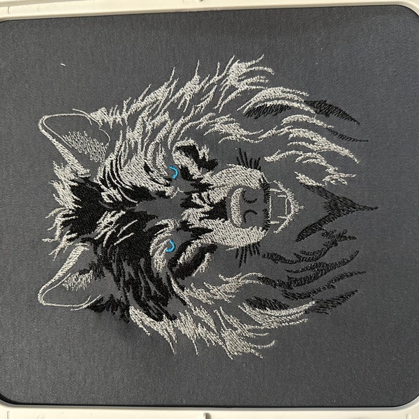 Mystic Wolf Head Embroidery Design - Dark Fabric Totemic Beast, Fairy ...