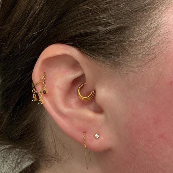 Dainty Triple Chain Pink Ruby CZ Helix Piercing, Cartilage Piercing 20g ...